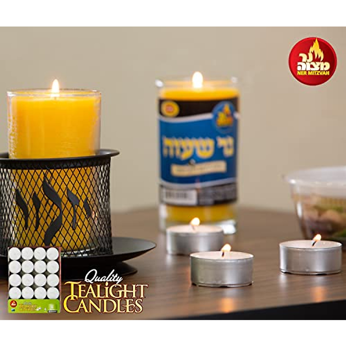 Ner Mitzvah 6 Hour Tea Light Candles - 80 Pack Bulk Package - White Unscented Travel, Centerpiece, Decorative Candle with Maxi Burn Time - Pressed Wax