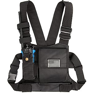 LUITON Radio Chest Harness with Reflective Strips Shoulder Holster Radio Vest Holder Two Way Radio Vest Rig Walkie Talkie Case with Front Pack Pouch for Motorola/Midland/Kenwood/Baofeng/Retevis