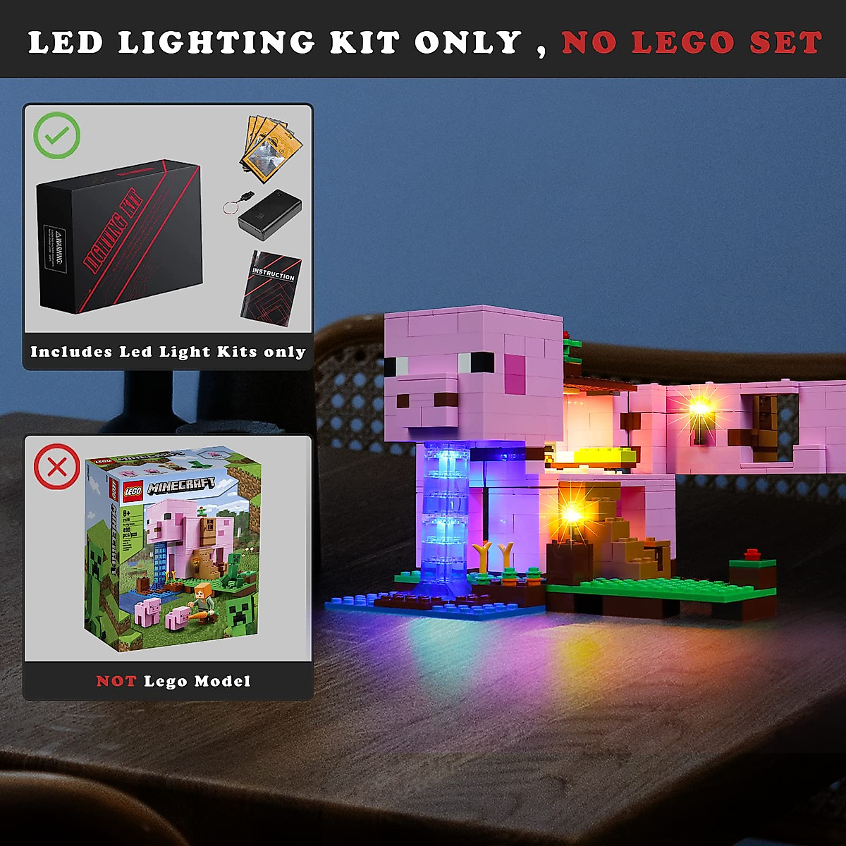 Xunsan LED Light Kit for Lego Minecraft The Pig House 21170 Building Blocks, Lighting Kit Designed for Lego 21170 Set, Standard Version - NOT Included Lego Model