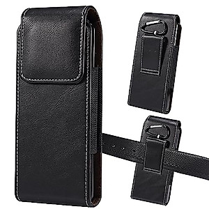 INGIDO for Samsung Galaxy Z Fold 5/4/3/2 Phone Pouch Holster Belt Case, Genuine Leather Phone Cover Magnetic Cover Belt Clip Pouch for Galaxy Z Fold 5, Z Fold 4, Z Fold 3/2 (Black)