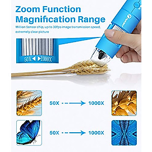 Wireless Digital Microscope Handheld USB HD Inspection Camera 50x-1000x Magnification with Stand Compatible with iPhone, iPad, Samsung Galaxy, Android, Mac, Windows Computer (Blue)