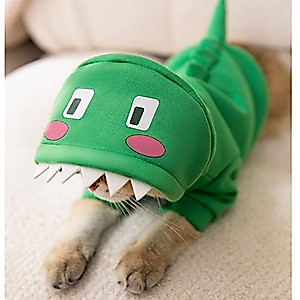 MQQYLBHDS Cartoon Dino Dog Hoodies Halloween Cat Costume Pet Dinosaur Cosplay Green Puppy Hooded Coat Doggy Warm Clothes with Hat Winter Sweatshirt for Cats and Small Medium Dogs (A, Small)