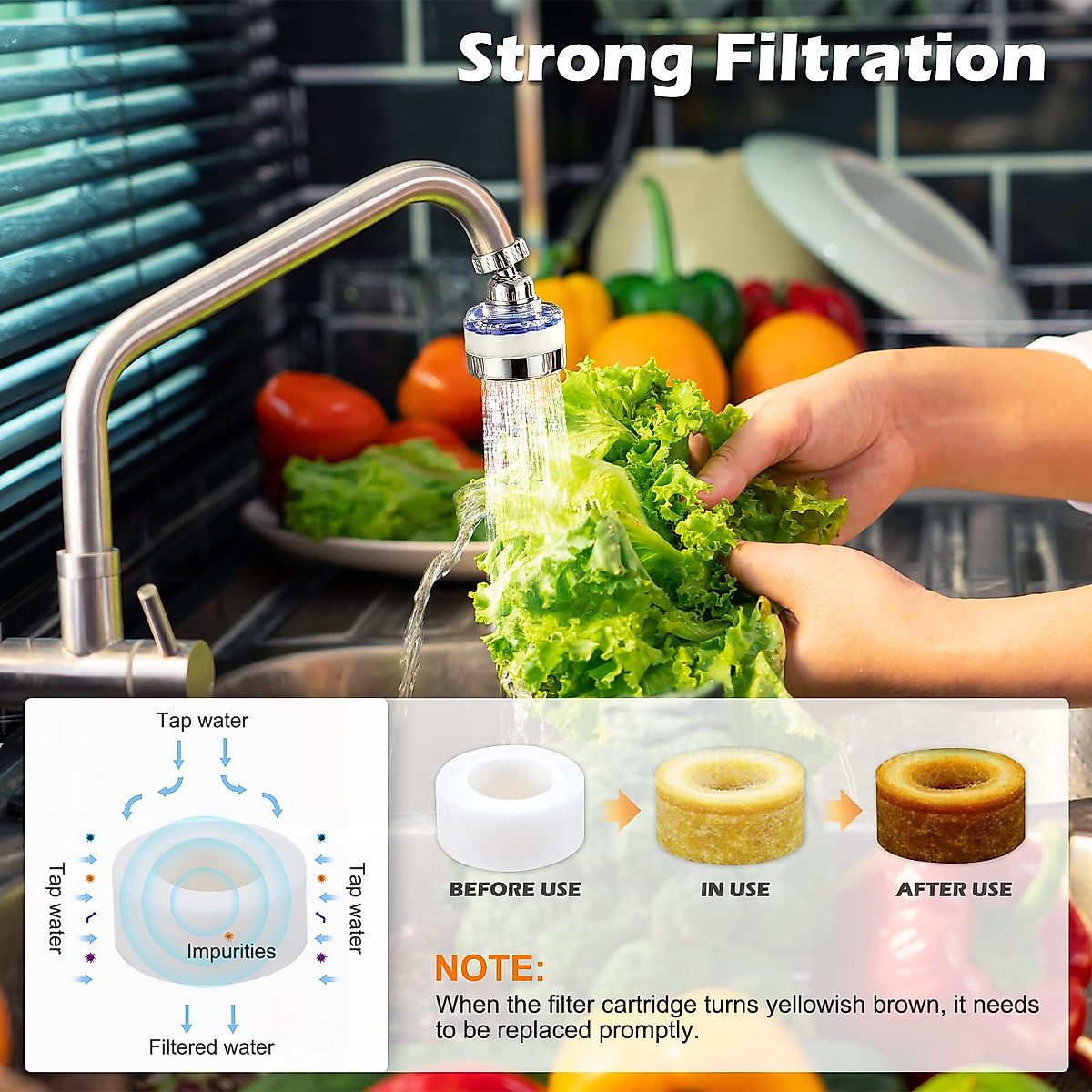 3 Pack Sink Water Filter Faucet, Universal 360 ° Rotating Kitchen Faucet Water Purifier, Bathroom Faucet Filter Removes Chlorine Fluoride Heavy Metals Hard Water for Home Kitchen & Bathroom