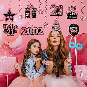 40Pcs Rose Gold 21st Birthday Decorations for Her Hanging Swirls, No-DIY 21st Birthday Decorations Ceiling Streams, Hello 21 Hanging Swirls 21st Birthday Decorations for Her cocomigo