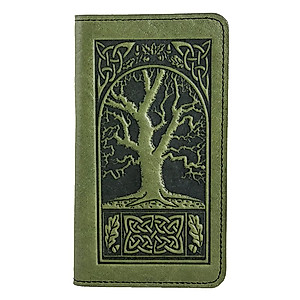 Oberon Design Celtic Oak Embossed Genuine Leather Checkbook Cover, 3.5x6.5 Inches, Fern Color, Made in the USA