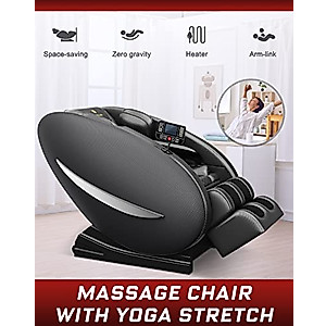 BILITOK Massage Chair Recliner with Zero Gravity, Full Body Massage Chair with Heating, Bluetooth Speaker, Airbags, Foot Roller, Touch Screen, Space-Saving for Office,Faux Leather (Black)