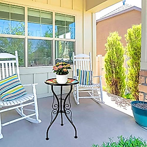 YardsBee Butterfly Outdoor Side Table,Mosaic Patio Side Table,12 Inch Accent Round Side Table,Plant Table with Tile Top,Samll Metal Glass End Table for Garden Porch Patio Home…