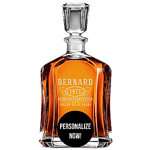 Personalized Etched Glass 23oz Whiskey Decanter, Custom Engraved Fathers Day Gift, Retirement, Anniversary, Housewarming, Customized Bourbon Gifts for Men, Scotch Birthday Gifts,Him,Dad, OG Bernard