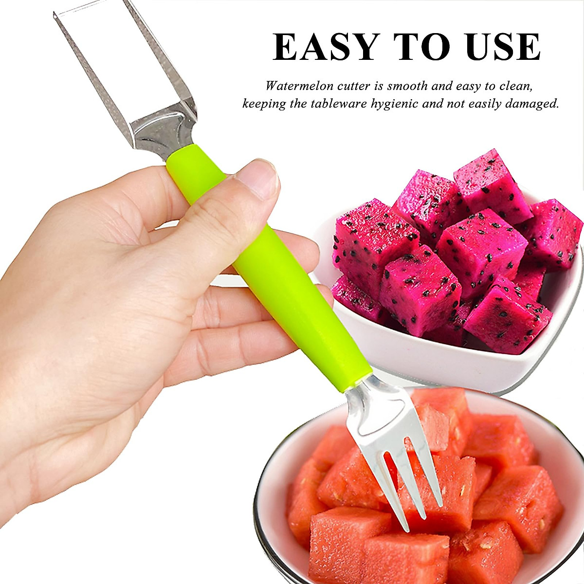EKMBDLANCH Watermelon Cutter, Watermelon Fork Watermelon Cutter Slicer Tool Dual Head Fruit Forks Slicer, 2-in-1 Stainless Steel Fruit Cutter for Kitchen Party Gadget