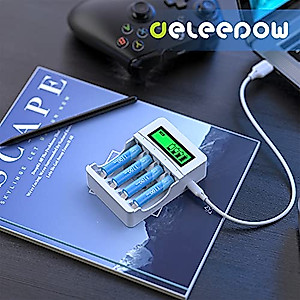 Deleepow AAA Rechargeable Batteries 1100mAh 1.2V nimh AAA Rechargeable Batteries 8-Pack 1200Cycles with USB LCD Charger