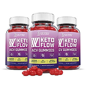 Justified Laboratories (3 Pack) Keto Flow ACV Gummies 1000MG with Pomegranate Juice Beet Root B12 180 Gummys