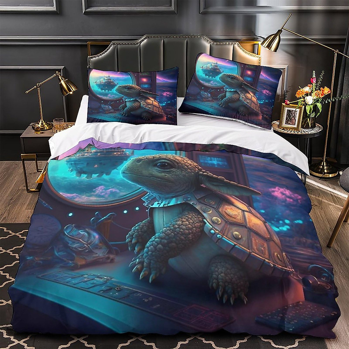 GEEYOU Turtle Navy1 Quilt Cover Duvet Cover Comforter Covers 3D Print for Teens and Adults with Zipper Closure Soft Microfiber with Pillow Cases Bedding Set 3 Pieces Twin（173x218cm）