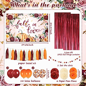 Fall in Love Bridal Shower Decorations Fall Wedding Decorations Floral Pumpkin Fall in Love Banner Bridal Shower Balloons Paper Pom Poms Fringe Curtain for Wedding Bachelorette Party Decorations