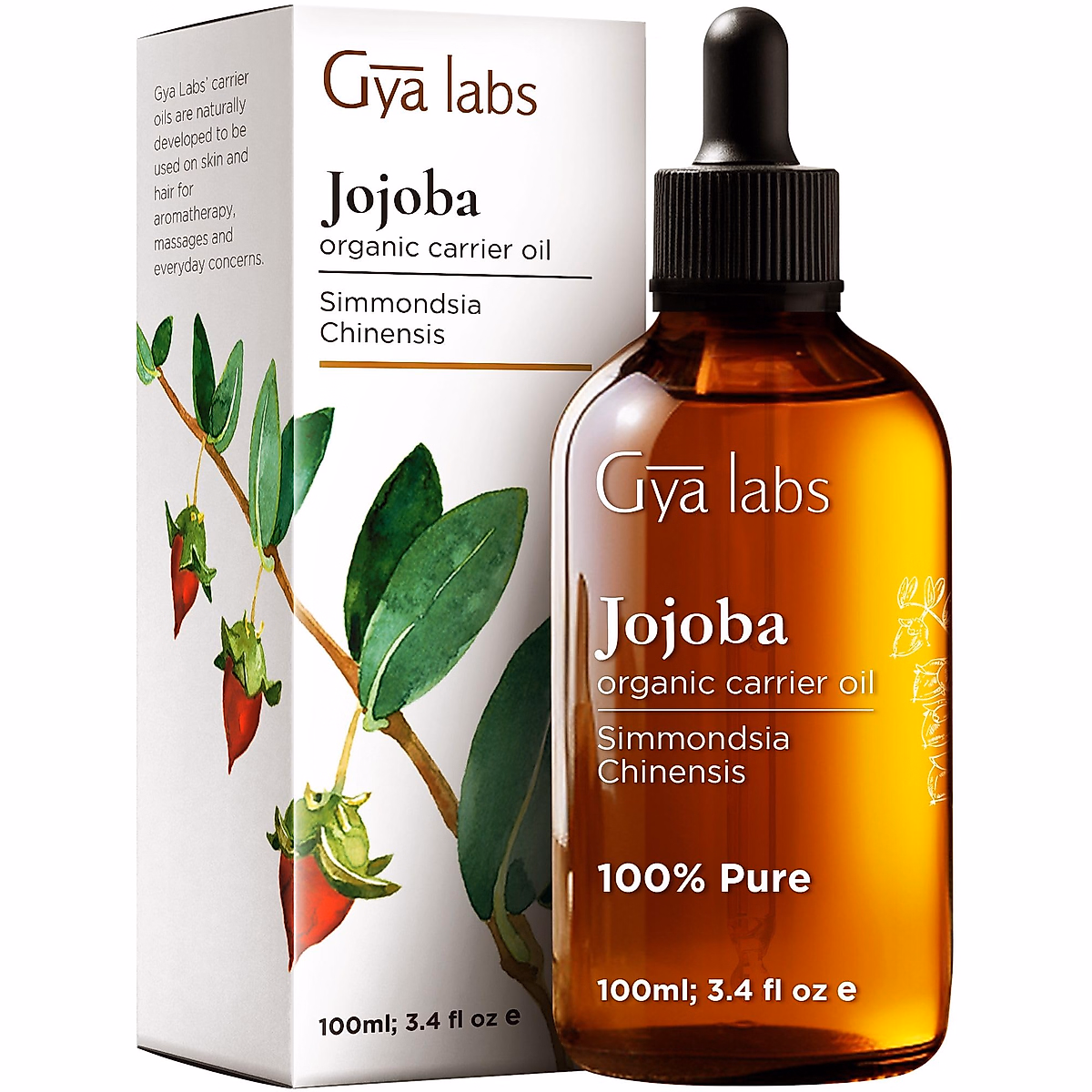 Vanilla Essential Oil for Skin (0.34 fl oz) & Jojoba Oil for Hair (3.4 fl oz) Set - 100% Natural Aromatherapy Grade Essential Oils Set - Gya Labs
