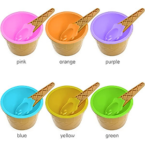 URMUYJJ Ice Cream Cups with Spoons Cartoon Candy Colorice cream bowls Dessert Sundae Frozen Yogurt Bowls Icecream Cup Party Favors Dishes ice crem kits supplies for kids Set (6)