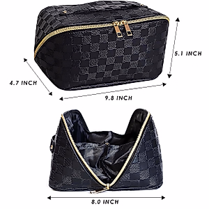 Checker Makeup Bag, Checkered Cosmetic Bag, Large Capacity Travel Cosmetic Bag, Everyday Makeup Bag, Emergency Bag for Teen Girls (WHITE)