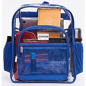 SHYLERO Clear Backpack For Work XL - Heavy Duty School Bookbag has TSA Lock - 2-WAY Zip - Transparent PVC - H18''xW14''xD8