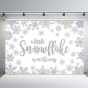 MEHOFOND Winter Snowflake Kids Baby Shower Backdrop Purple and Silver Photography Background Party Decorations Winter Wonderland Photo Studio Banner for Cake Table Supplies 7x5ft