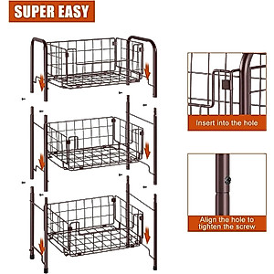 Generic VcJta 3 Tier Kitchen Storage Basket Shelves Metal Stand Heavy Duty Organizer - Spacious Storage Solution for Your Home, Brown, E315279457474