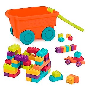 Battat – Building Blocks & Wagon – 55-Piece Block Set – Construction Playset For Kids, Toddlers – Developmental Toy – 18 Months + – Locbloc Wagon