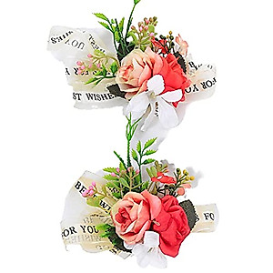 Campsis Wedding Bridal Handmade Wrist Flower Corsage Red Leave Ribbon Hand Flower Bride Bridesmaid Wristlet for Prom Party Beach Photography 2PCS