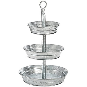 Okllen 3 Tier Serving Tray, Galvanized Metal Cupcake Stand Vintage Dessert Appetizer Stand, Rustic Home and Garden Display Stand for Country Farmhouse, Kitchen, Indoor, Outdoor Use