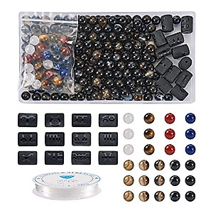 FASHEWELRY 236Pcs Natural Black Onyx & Agate Beads 8mm Round Gemstone Loose Beads with Elastic Crystal Thread DIY Gemstone Bracelet Making Kits for DIY Bracelet Necklaces Jewelry Making