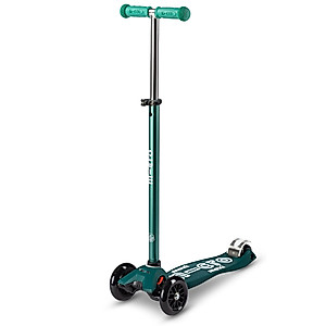 Micro Kickboard - Maxi Deluxe Eco 3-Wheeled, Lean-to-Steer, Swiss-Designed Micro Scooter Made with Recycled and Sustainable Materials for Elementary Kids, Ages 5-12 (Dark Green)