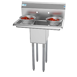 KoolMore - SA101410-10B3 1 Compartment Stainless Steel NSF Commercial Kitchen Prep & Utility Sink with 2 Drainboards - Bowl Size 10" x 14" x 10", Silver