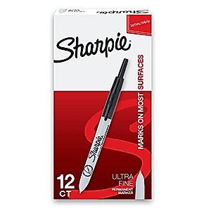 Sharpie 1735790 Retractable Permanent Markers, Ultra Fine Point, Black, 12 Count