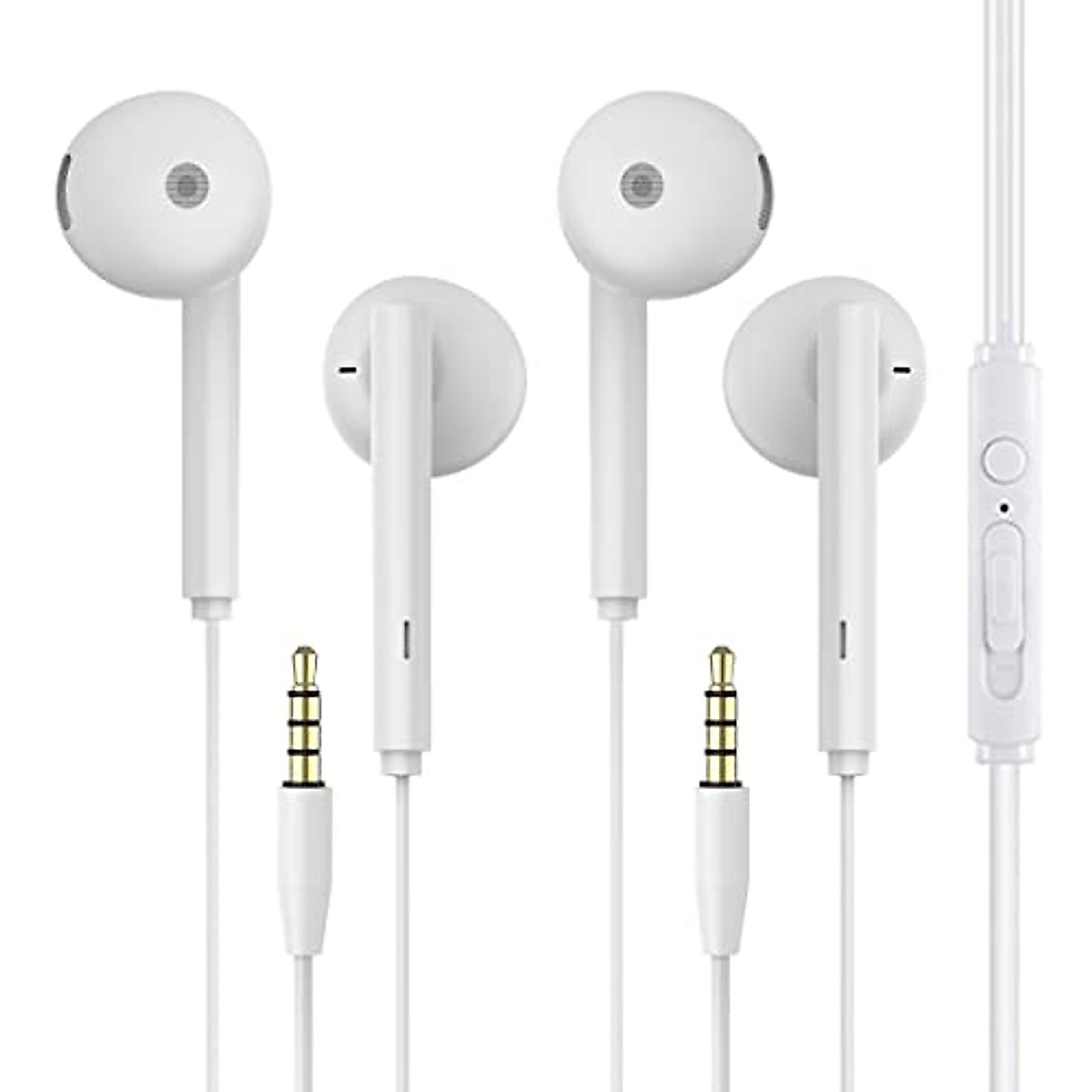 2Pack Earphones with Microphone Volume Control, Wired Earbuds Headphones Headsets Noise Isolating Deep Bass 3.5mm Compatible with iPhone/iPad/Samsung/Android Phone/Tablet/Laptops/Computers(White)