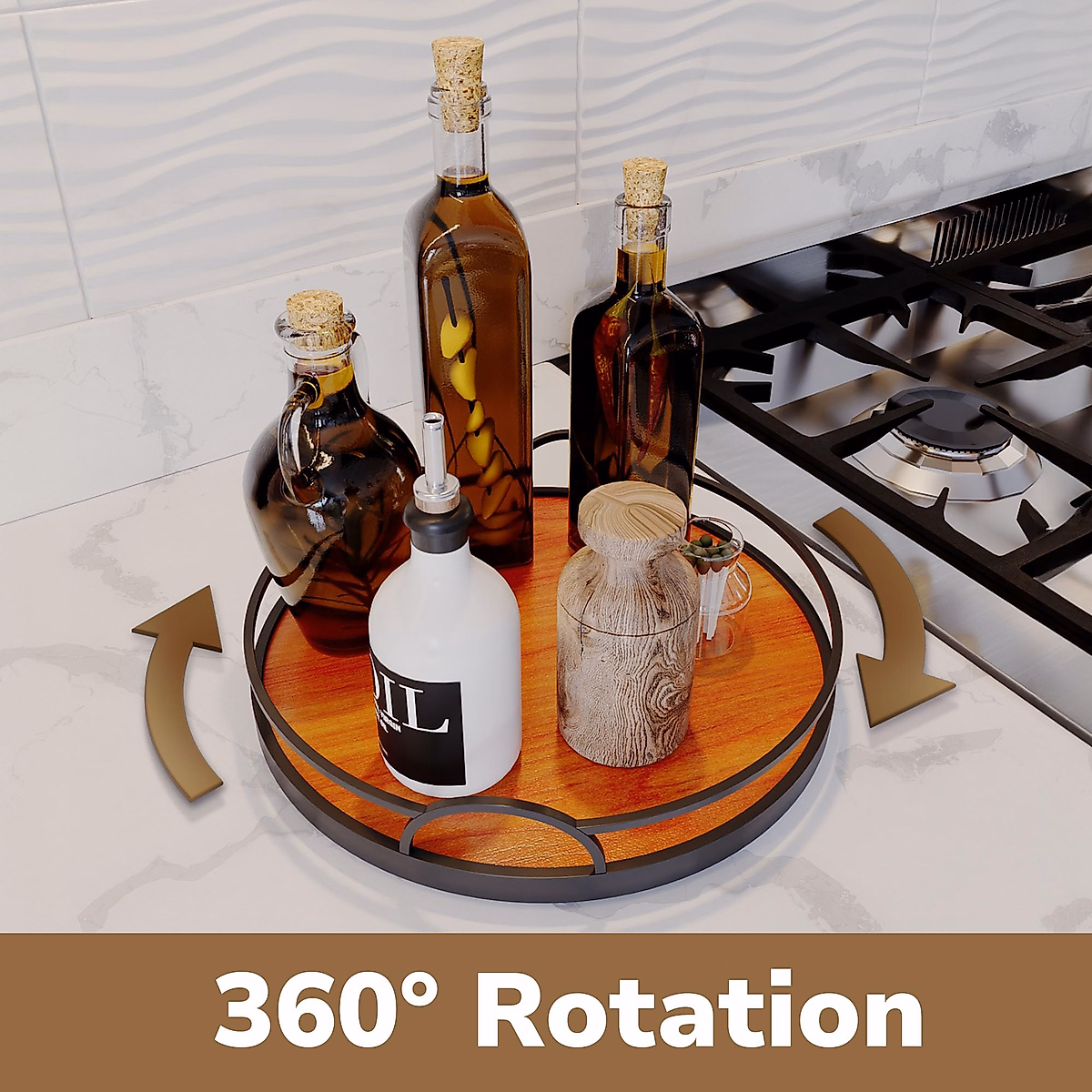 Lazy Susan Organizer - 10'' Wooden Lazy Susan for Table Top - Lazy Susan Turntable for Cabinet - Kitchen Countertop Organizer - Condiment Organizer - Small Lazy Susan for Dining Table