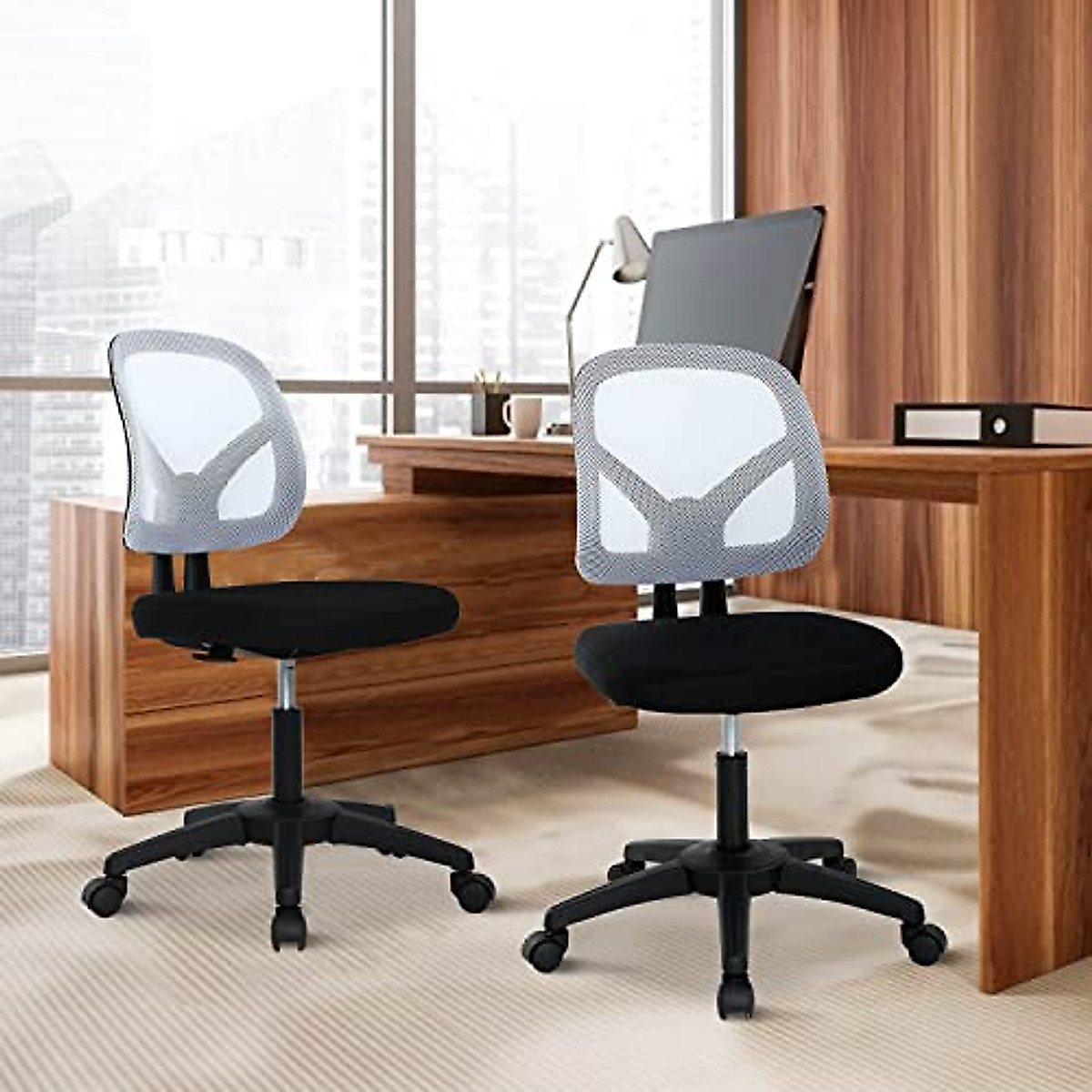Home Office Chair Ergonomic Desk Chair, Mesh Computer Chair with Wheels, Armless Low-Back Task Chair,Executive Rolling Swivel Adjustable Desk Chair for Adults Women Girls(White)