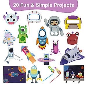 Craftikit® 20 Award-Winning Space Arts and Crafts for Kids - 20 Simple All-Inclusive Fun Toddler Craft Kit for Kids, Organized Crafts for Toddlers Ages 3-10, Galaxy-Themed Kids Craft Activities