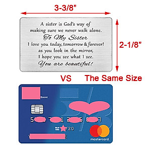 FALOGIJE Sister Gifts from Sister - Permanent Engraving Wallet Card, A Sister is God's Way of Making Sure We Never Walk Alone, Gifts for My Little Old Sister, Birthday, Mother's Day