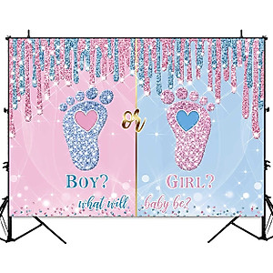 Sensfun 7x5ft Little Feet Gender Reveal Backdrop Boy or Girl What Will Baby Be Party Decoration Pink Blue Backdrops for Baby Gender Reveal Surprise Party Banner Supplies