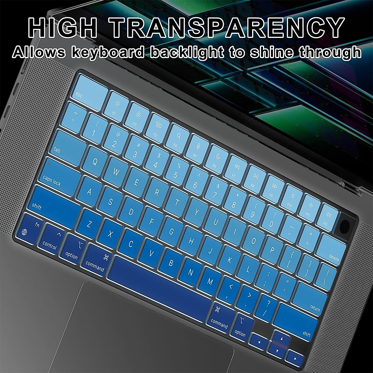 Soke Premium Keyboard Cover Skin, for 2021-2024 MacBook Pro 14" 16" M4 M3 M2 M1 Pro/Max(A2918 A2992 A2991 A2442 A2485 A2780), MacBook Air 15.3"/13.6" M3 M2(A2941 A2681), US ANSI Layout,Ombre Blue