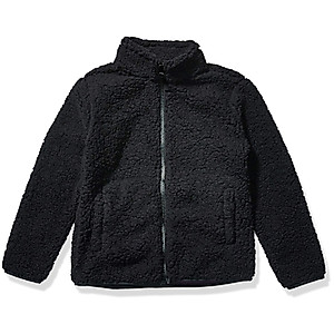 Amazon Essentials Girls' Sherpa Fleece Full-Zip Jacket, Black, Medium