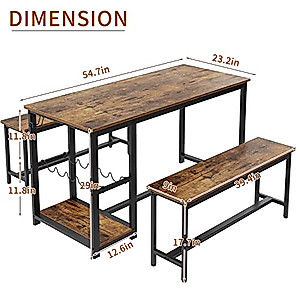 sogesfurniture 3 Pieces Dining Table Set 54.7 Inches Modern Kitchen Table Set Dining Room Table for 3-pcs Set Industrial Style with Heavy Duty Metal Frame Rustic Brown