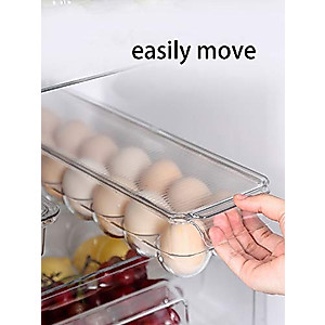 Hedume Set of 4 Refrigerator Egg Storage Bin with Handle and Lid, BPA Free Polyethylene, Stackable Refrigerator Egg Storage Bin for Fridge, Freezer, Pantry Organization, Kitchen-14X4 Eggs(56 Eggs)