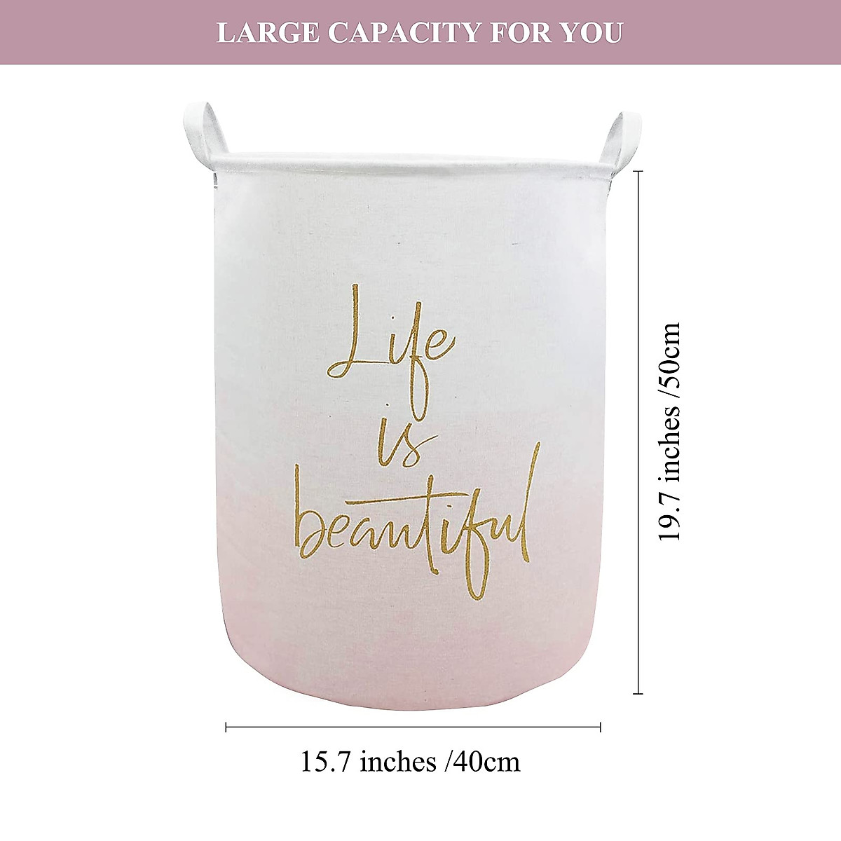 Mziart Storage Bins, 19.7" Large Storage Basket Canvas Nursery Hamper Collapsible Laundry Baskets Waterproof Organizer Basket with Gradient Design for Toys Clothes Kids Bedroom (Pink)