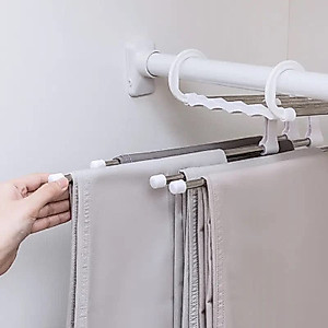 5 in 1 Stainless Steel Pants Hanger, Folding Storage Rack Trousers Hanger (White)
