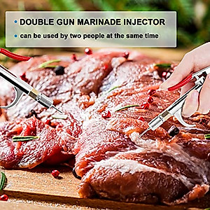 Meat Injector Gun Pump with Hose, Stainless Steel Electric Marinade Injector 70W Meat Syringe Double Gun with 10 Needles for Roast Turkey, Pork, Beef (Double Gun)