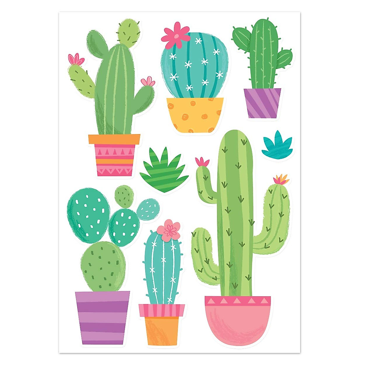 Cactus Succulents Wall Art Decor - Decorative Static Cling - 8 Pieces - Reusable