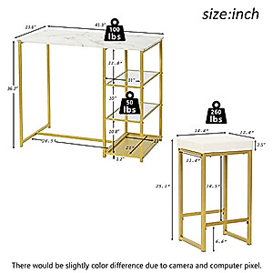 Recaceik 3-Piece Modern Bar Table Set, Pub Table Dining Table Set with Open Storage Shelves, Bar Table and Chairs Set with 2 PU Bar Stools, Counter Height Table Kitchen Table Set for Small Space