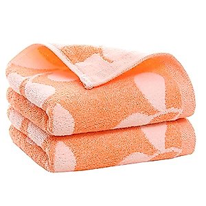 Pidada Hand Towels Set of 2 Leaves Floral Pattern Soft Absorbent Towel for Bathroom 13.4 x 29.1 Inch (Orange)