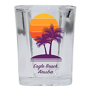 R and R Imports Eagle Beach Aruba Souvenir 2 Ounce Square Shot Glass Palm Design