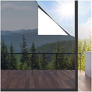rabbitgoo One Way Window Film Daytime Privacy Mirror Window Tint for Home Office, Heat Control Sun Blocking Anti UV Reflective Tinting Film Glass Window Door Covering,17.5 in X 6.5 Feet, Silver