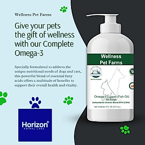Horizon Animal Care Omega V3 Fish Oil for Dogs & Cats - Liquid Supplement with EPA DHA Essential, Omega-3 Blend Promoting Skin, Coat, and Joint Health Natural Pets - 8 oz Bottle