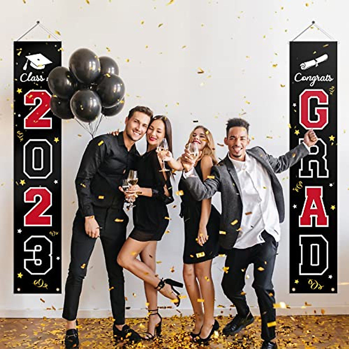 2023 Graduation Banner Decorations - Porch Sign Set Red White Black Welcome Door Décor Party Favors Supplies For Indoor Outdoor